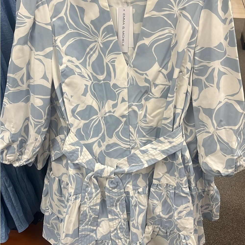 Emma & Michele Light Blue And White Patterned Dress - Gem